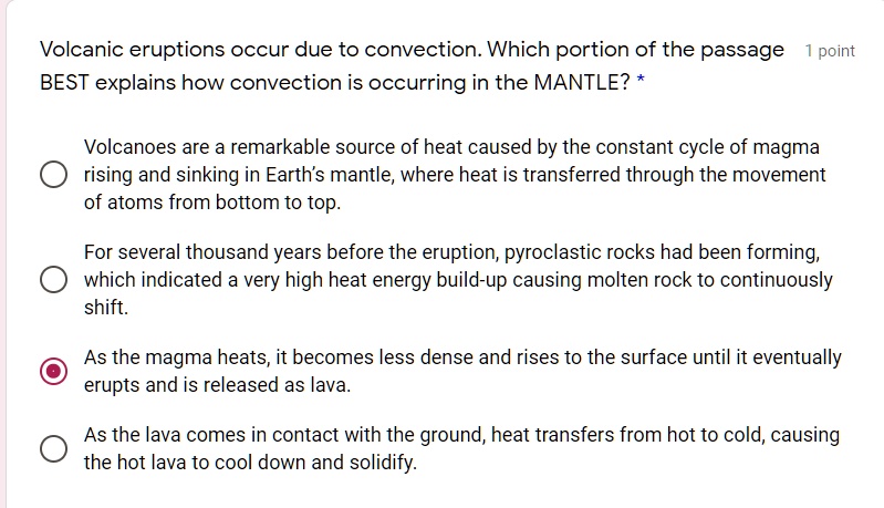volcanic eruptions occur due to convection which portion of the passage ...