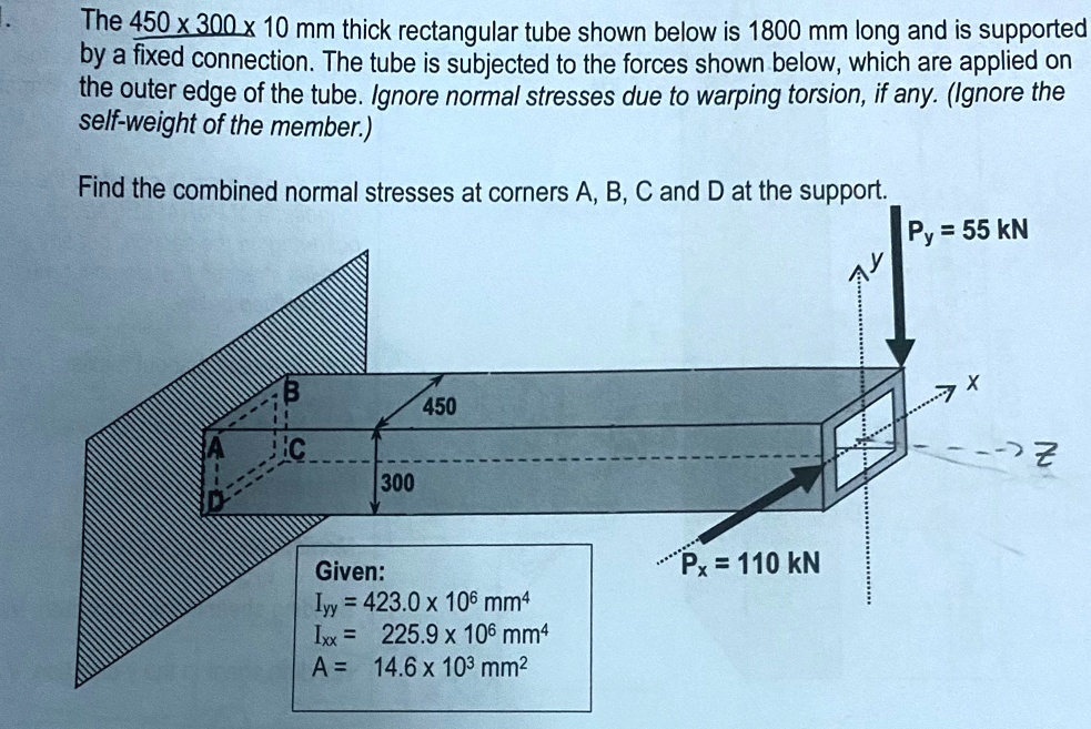 The 450 x 300 x 10 mm thick rectangular tube shown below is 1800 mm ...