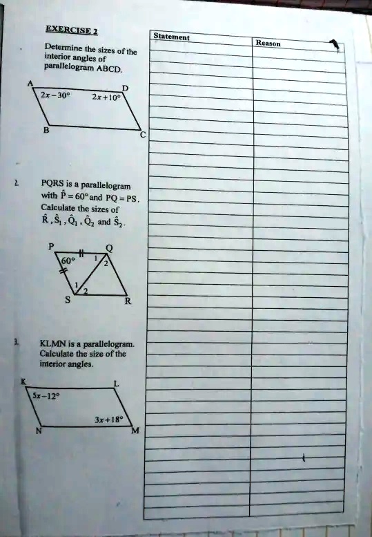 SOLVED: Exercise Statement: Determine the sizes of the interior angles of parallelogram ABCD ...