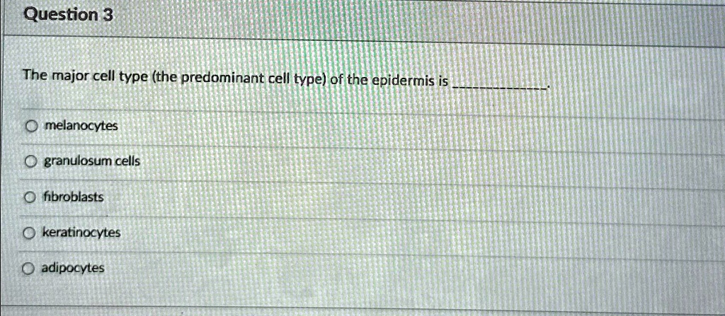 Question 3 The major cell type (the predominant cell type) of the ...