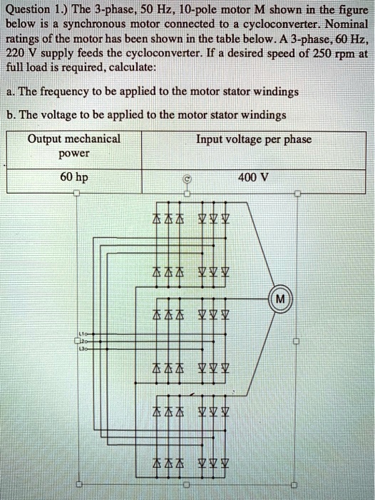 SOLVED: Question 1: The 3-phase 50 Hz, 10-pole motor M shown in the figure below is a ...
