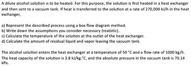 A dilute alcohol solution is to be heated.For this purpose,the solution ...