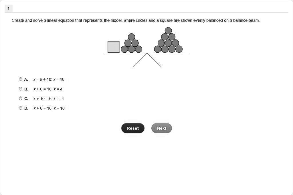 1 Create and solve a linear equation that represents the model, where circles and a square are ...