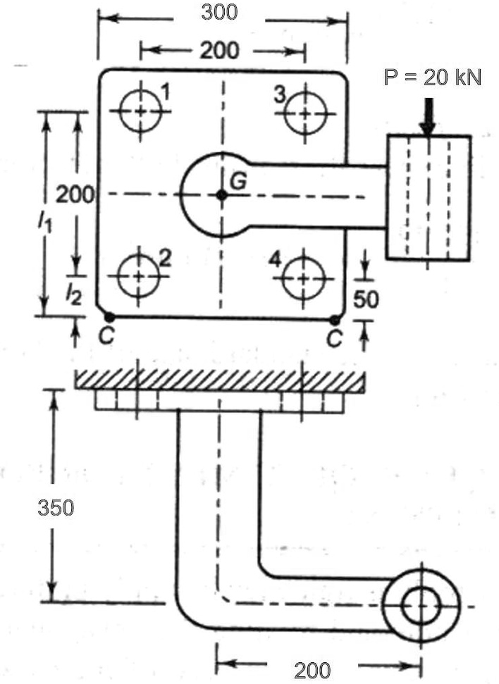 SOLVED: A rigid bracket subjected to a vertical force of 20 kN is shown ...