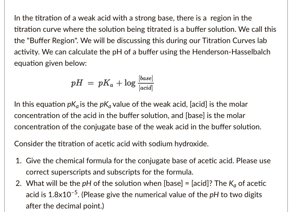 SOLVED: In the titration of a weak acid with a strong base, there is a ...