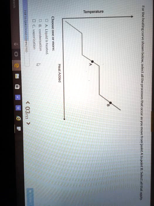 For the heating curve shown below, select all the processes that occur as you move from point A ...
