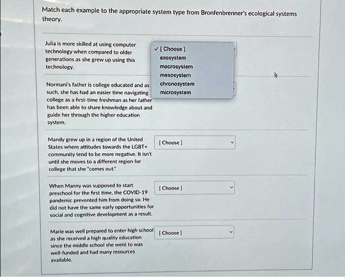 SOLVED: Texts: Match each example to the appropriate system type from ... SOLVED: Texts: Match each example to the appropriate system type from ...