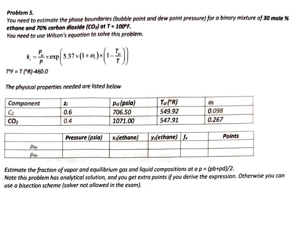 problem 5 you need to estimate the phase boundaries bubble point and dew point pressure for a ...