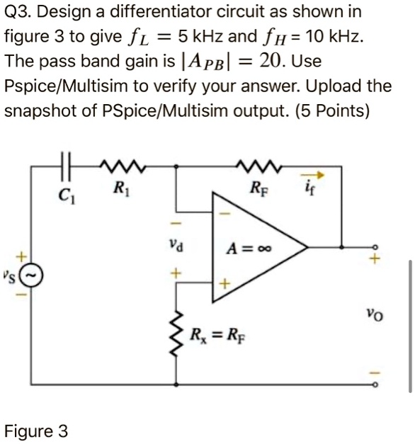 q3 design a differentiator circuit as shown in figure 3 to give fl 5 khz and fh10 khz the pass ...