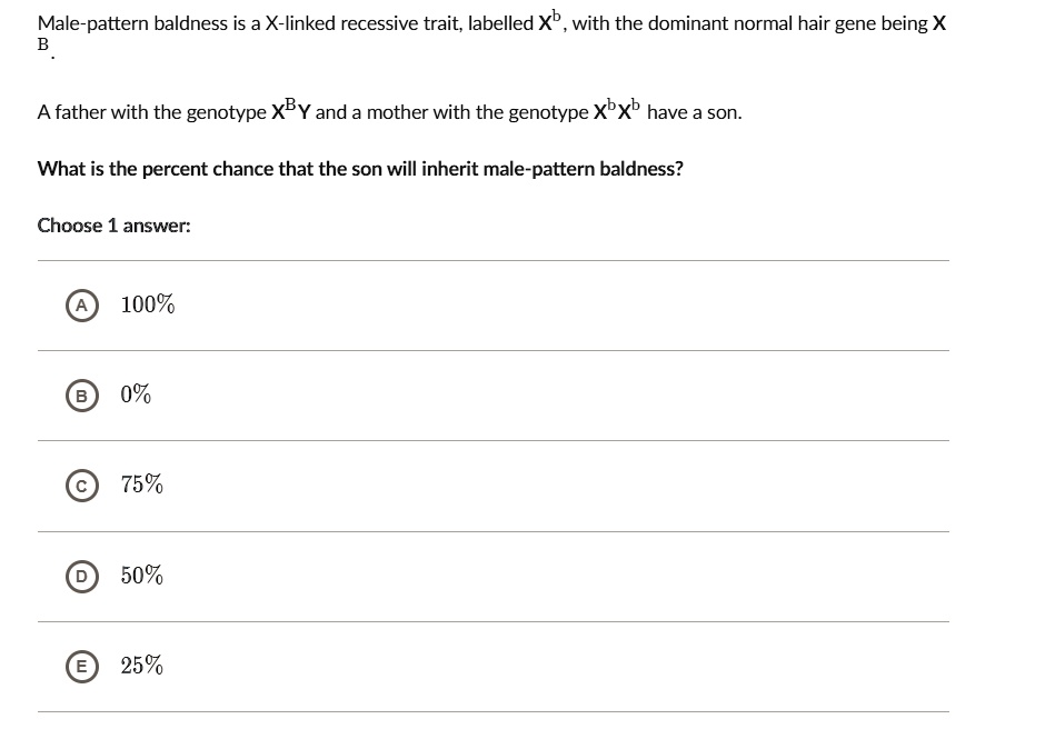 male pattern baldness is a x linked recessive trait labelled xb with ...