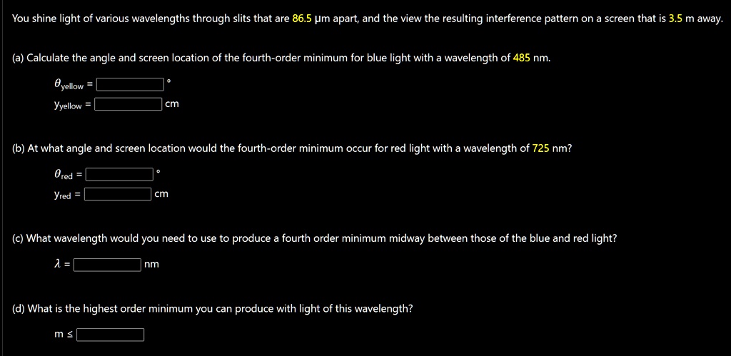SOLVED: Texts: You shine light of various wavelengths through slits ...