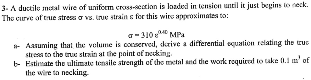 3- A ductile metal wire of uniform cross-section is loaded...