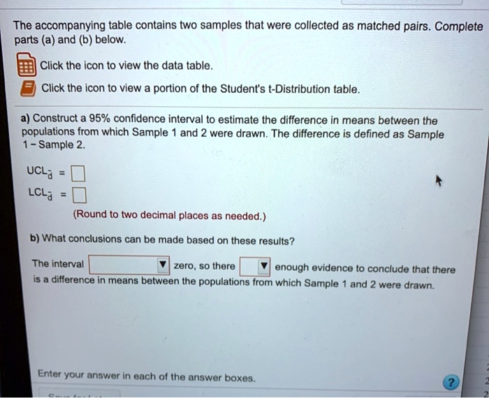 SOLVED: The accompanying table contains two samples that were collected ...