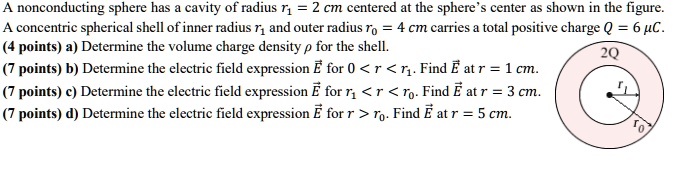 SOLVED: A nonconducting sphere has a cavity of radius r, = 2 cm ...