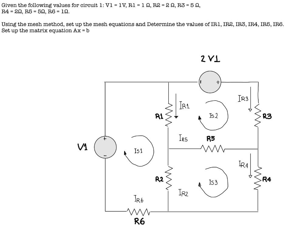 Given the following values for circuit 1: V1 = 1V, R1 = 1 Ω, R2 = 2 Ω, R3 = 5 Ω, R4 = 2 Ω, R5 ...