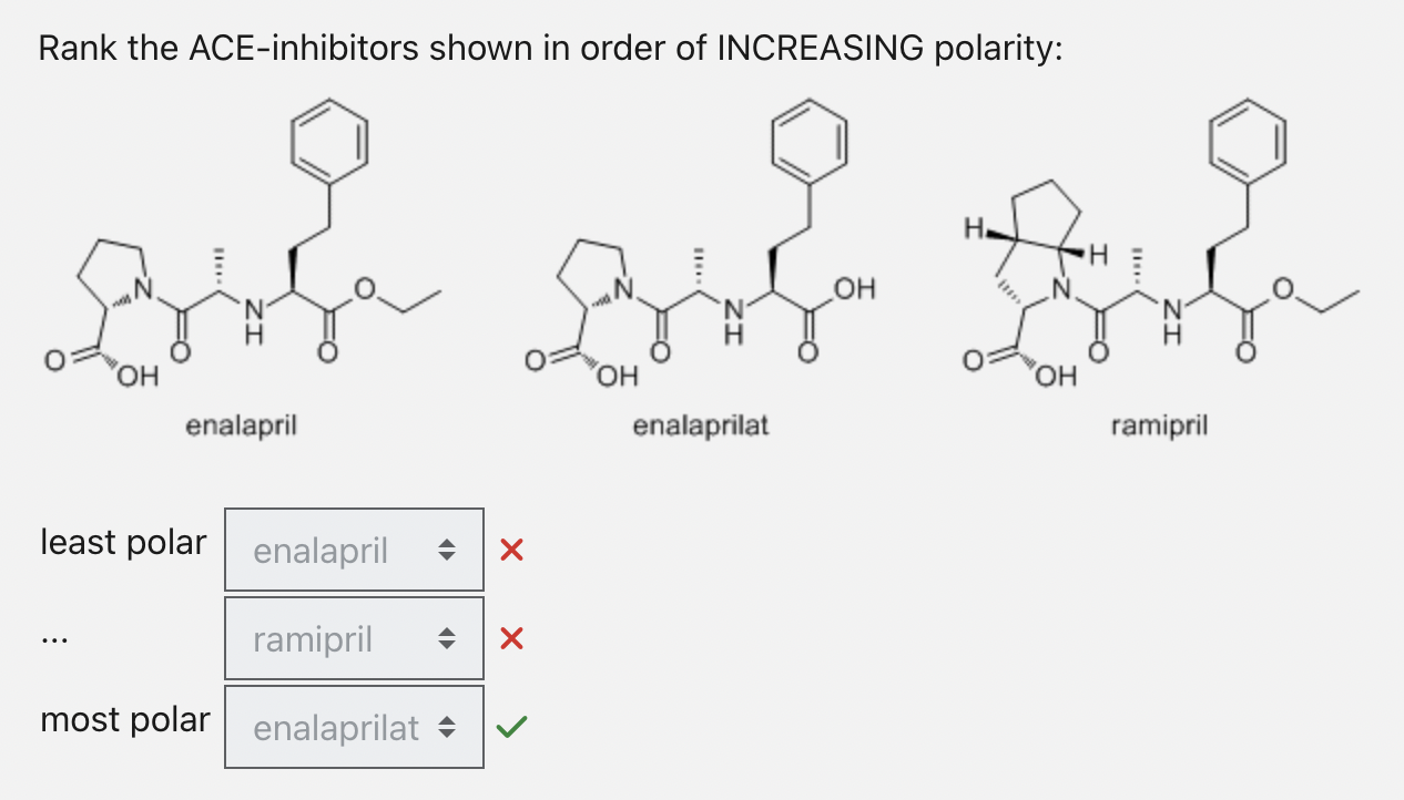 SOLVED: Rank the ACE-inhibitors shown in order of INCREASING polarity ...