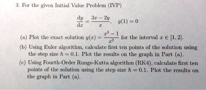 Solved 3 For The Given Initial Value Problem Ivp Dy 31 2u 1 0 A Plot The Exact