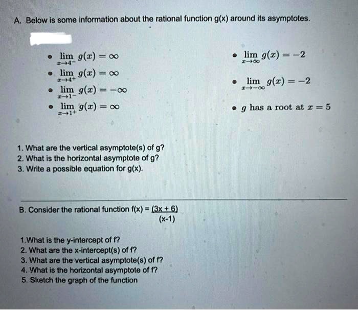 SOLVED: A. Below is some information about the rational function g(x ...