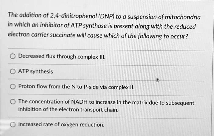 the addition of 24 dinitrophenol dnp to a suspension of mitochondria in which an inhibitor of ...