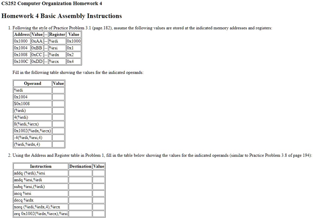 [GET ANSWER] CS252 Computer Organization Homework 4 Homework 4 Basic Assembly Instructions 1 ...