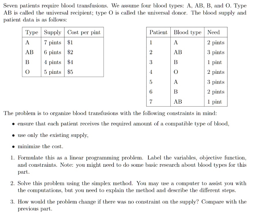 SOLVED: Seven patients require blood trauslusions: We assume lour blood ...