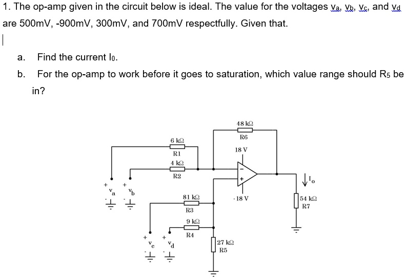 SOLVED: The op-amp given in the circuit below is ideal. The values for the voltages Va, Vb, Vs ...