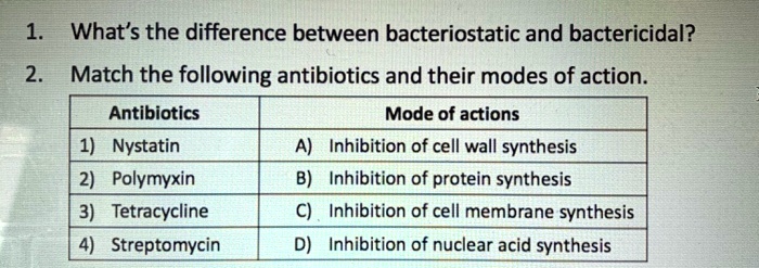 Whats The Difference Between Bacteriostatic And Bactericidal Match The Following Antibiotics And