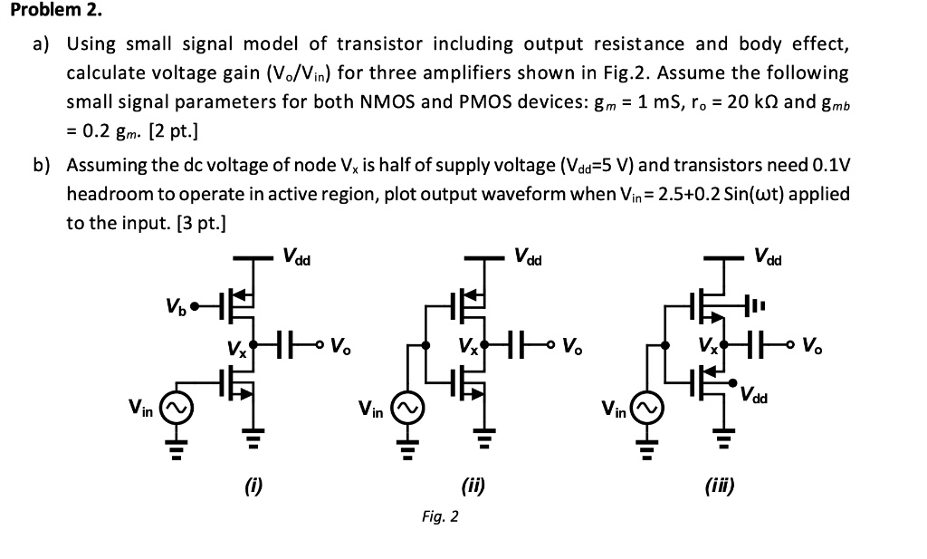 problem 2 a using small signal model of transistor including output resistance and body effect ...