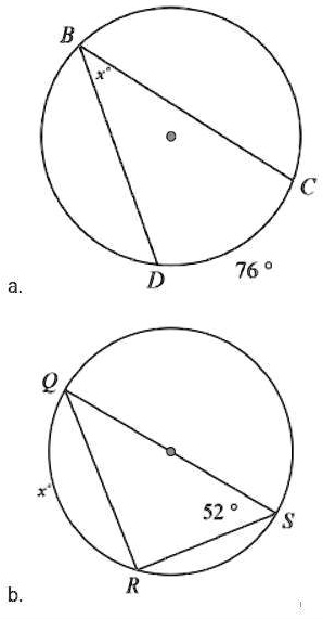 SOLVED: Match the given arc or inscribed angle to its measure. 1. x ...