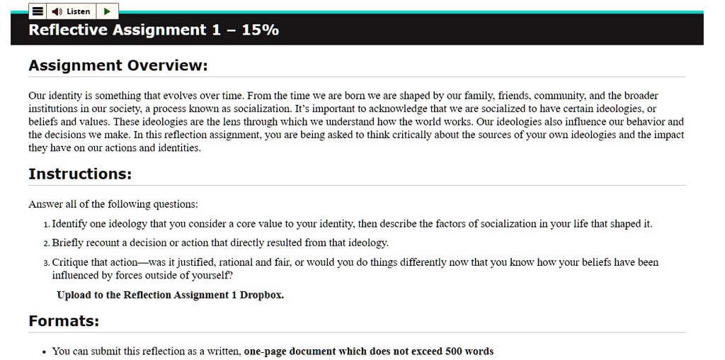 listen reflective assignment 1 15 assignment overview our identity is ...