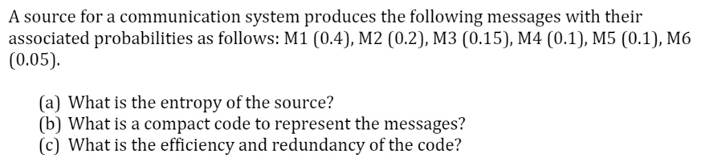 SOLVED: A source for a communication system produces the following messages with their (0.05 ...