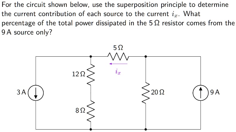 SOLVED: For the circuit shown below, use the superposition principle to determine the current ...