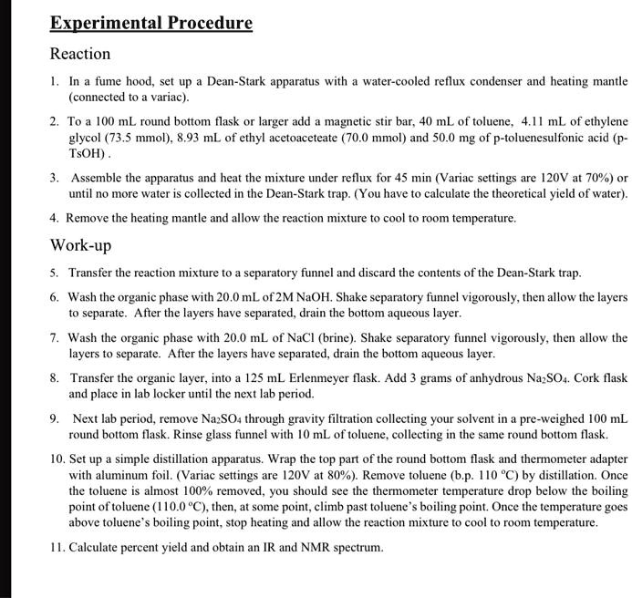 experimental procedure reaction fume hood set up dean stark apparatus ...