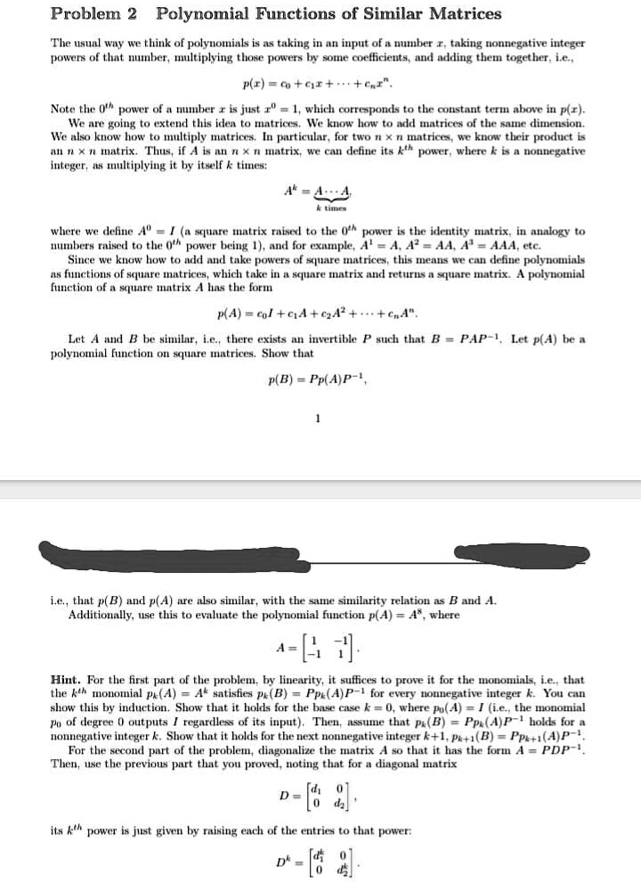 texts problem 2 polynomial functions of similar matrices the usual way we think of polynomials ...