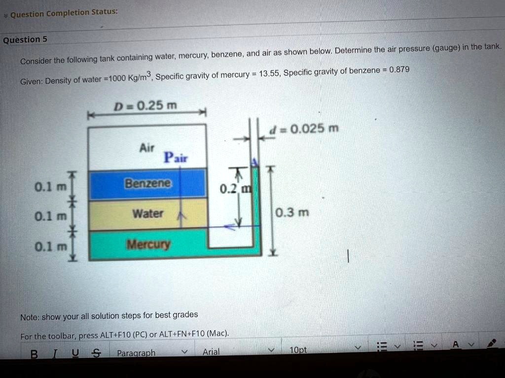 SOLVED: Question 5 as shown below: Determine the air pressure (gauge ...