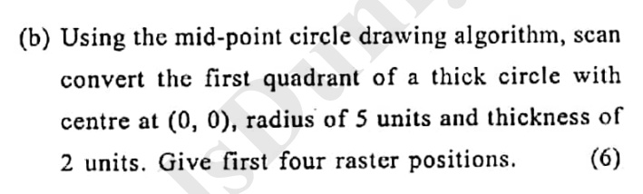 Solved Using The Mid Point Circle Drawing Algorithm Scan Convert The First Quadrant Of A Thick 2353