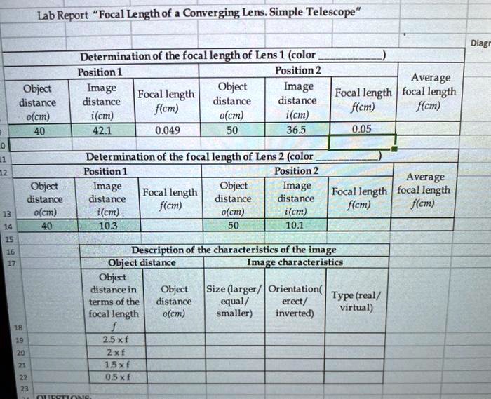 [GET ANSWER] Lab Report "Focal Length of a Converging Lens. Simple Telescope" Determination of ...