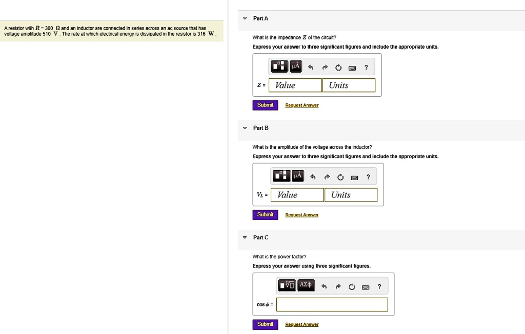 Solved Texts Part A A Resistor With R 300 Ω And An Inductor Are Connected In Series Across