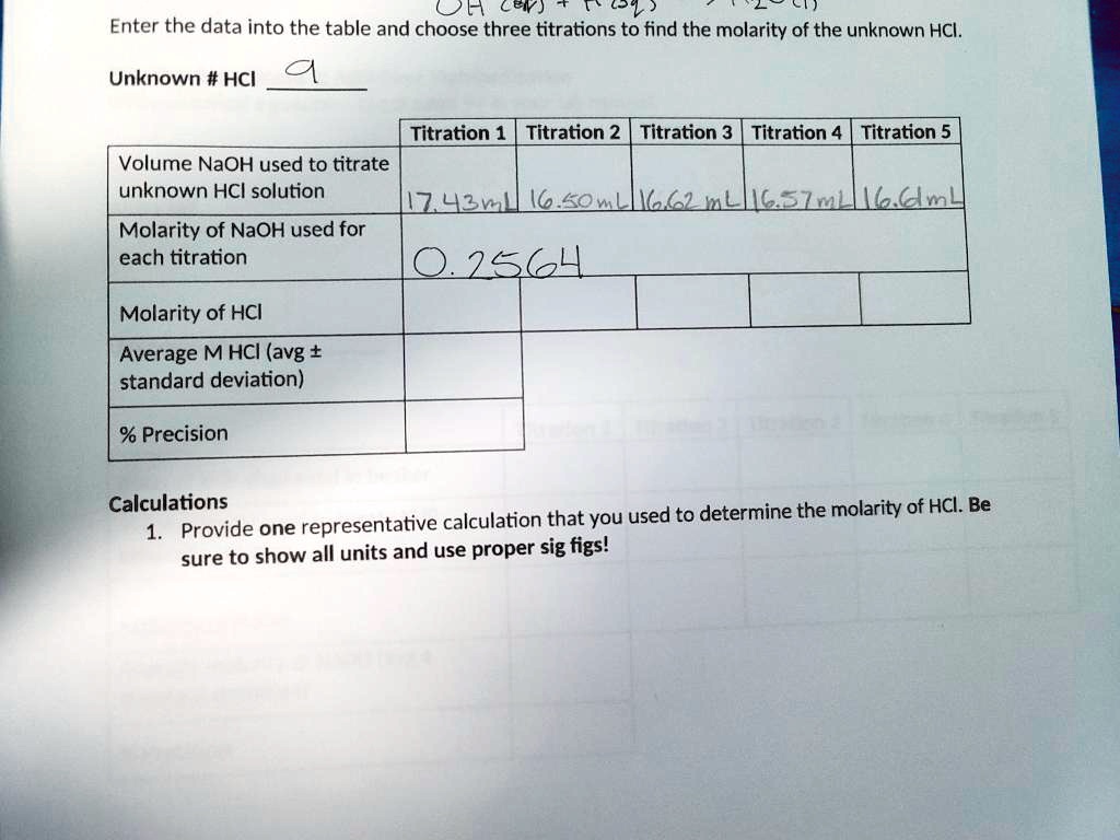 SOLVED:Ho el ) Dv ) Enter the data into the table and choose three titrations to find the ...