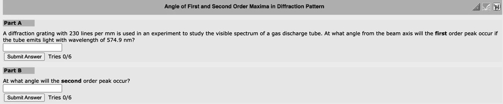 SOLVED: Angle of First and Second Order Maxima Diffraction Pattern A diffraction grating with ...