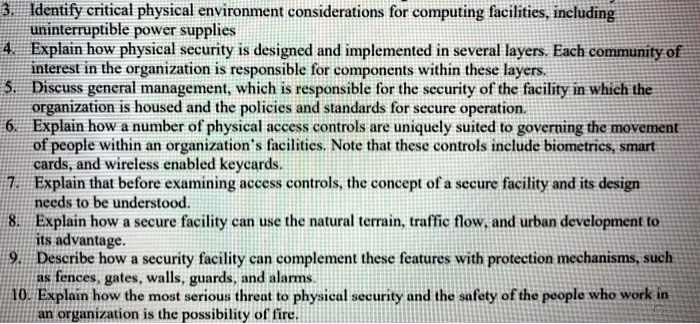 SOLVED: Identify critical physical environment considerations for ...