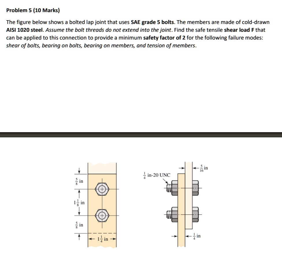 Problem 5 (10 Marks) The figure below shows a bolted lap joint that ...