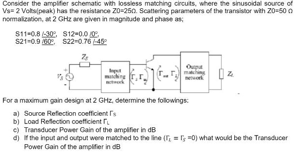 SOLVED: Consider the amplifier schematic with lossless matching circuits, where the sinusoidal ...