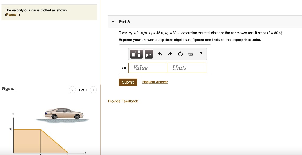 SOLVED: The velocity of a car is plotted as shown. (Figure 1) Part A Given v = 9 m/s, t = 45 s ...