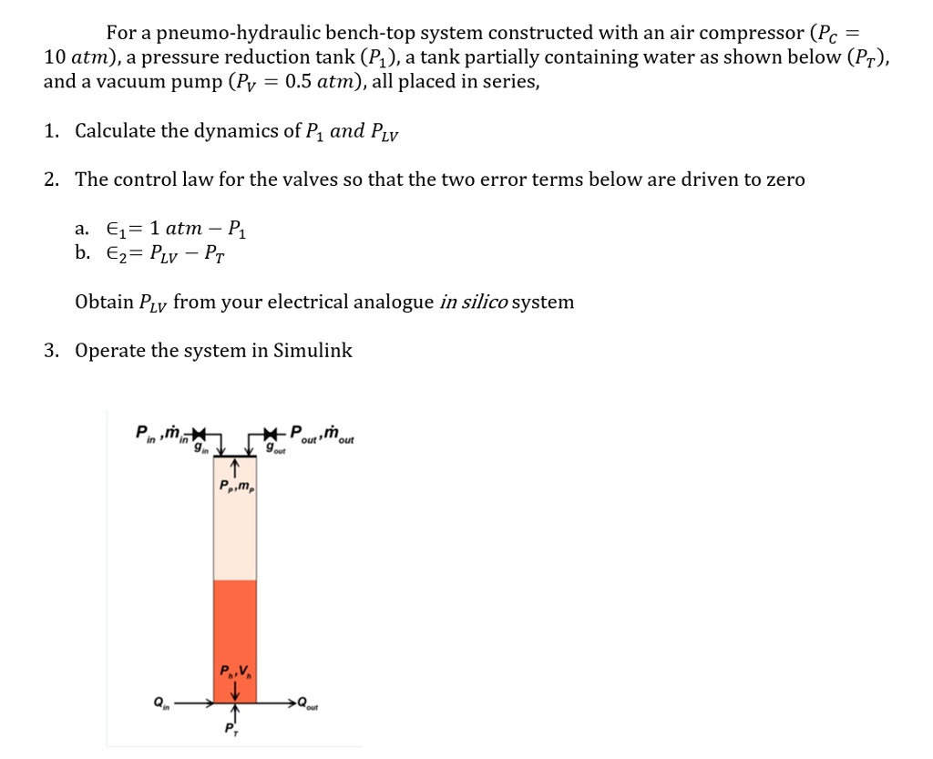 SOLVED: Texts: For a pneumo-hydraulic bench-top system constructed with ...