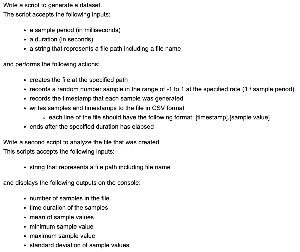 Solved In Python Write A Script To Generate A Dataset The Script Accepts The Following Inputs