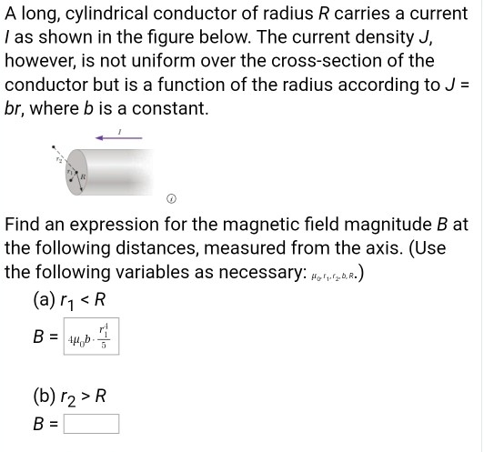 SOLVED: long; cylindrical conductor of radius R carries a current as shown in the figure below ...