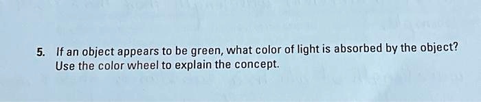 SOLVED: Ifan object appears to be green, what color of light is absorbed by the object? Use the ...
