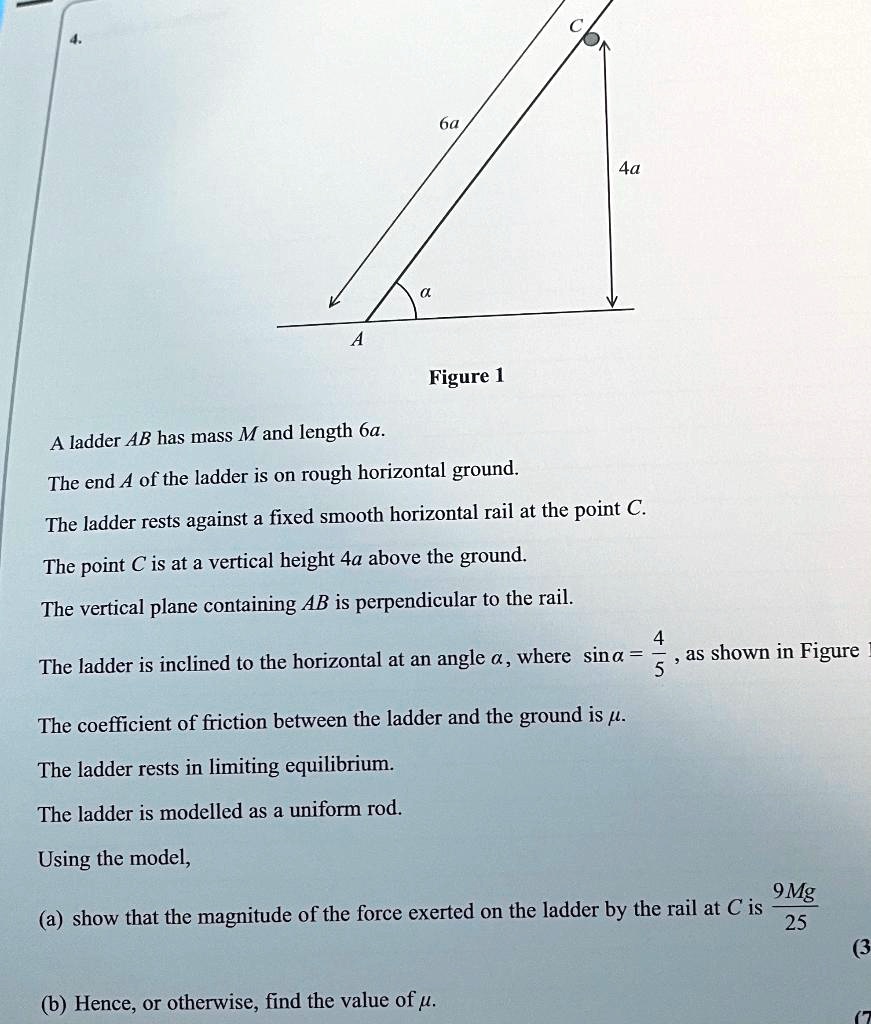 SOLVED: Figure 1 A ladder AB has mass M and length 6a. The end A of the ladder is on rough ...