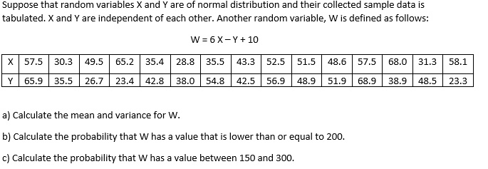 SOLVED: Suppose that random variables X and Y are of normal distribution and their collected ...
